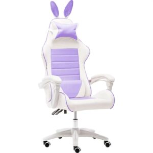 ffllas gaming chair pink,computer office chair cute pink rabbit style, with retractable arms and footrest adjustable massage lumbar cushion ergonomic computer desk chair,purple