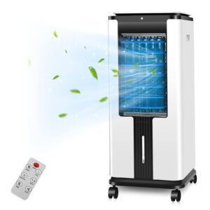 kismile portable air conditioner, electric air cooler with 3 wind speeds, remote control, built-in 12 h timer tower fan