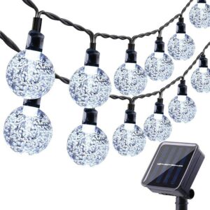 kled solar outdoor string lights fairy lights 36ft 60 led solar led lights outdoor 8 modes waterproof solar christmas lights outdoor indoor decoration for wedding, garden, home, patio, party (white)