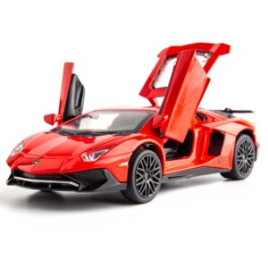 bdtctk 1:32 lp750 lambo model pull back car toy car with sound and light for kids boy girl, metal body, door opened, red