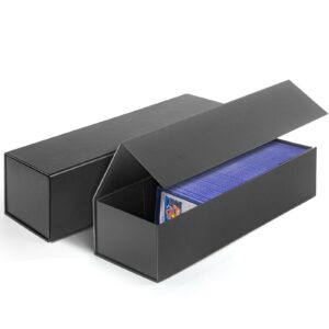 trading card storage box, baseball card storage box holds 900+ sport cards or 200 top loaders, fits football, basketball, hockey, gaming & trading cards, black, 13x4x3 inches, 2 pack