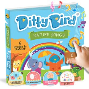 ditty bird musical books for toddlers | fun children's nursery rhyme book | rain, rain, go away book with sound | interactive toddler books for 1 year old to 3 year olds | sturdy baby sound books