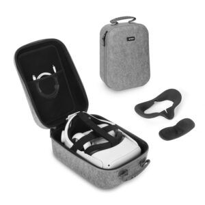 jsver hard carrying case for quest 2 vr headset, compatible with official/third party elite strap, touch controllers, battery accessories (gray)