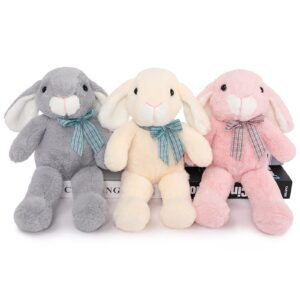 beniny easter bunny stuffed animal in 3 colors, cute stuffed bunny rabbit plush toys gift for girls kids,14 inches (grey/white/pink)