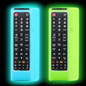 2 pack remote case for samsung tv controller, silicone remote cover for bn59-01199f samsung remote control, smart tv remote skin sleeve glow in the dark green and sky