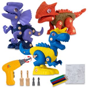 einatoys take apart dinosaur toys for boys & girls – ages 3, 4, 5, 6, and 7 stem building toys with electric drill – 3 pc. construction building toy dinosaur set – fun and educational birthday gift