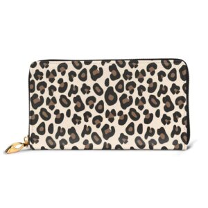 ajunjunpai cheetah leopard print cowhide leather clutch print wallet for women purse organizer zip around cards phone holder, black, one size