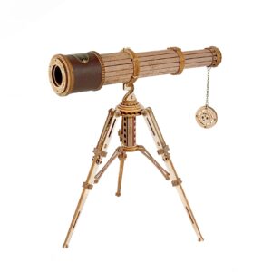 rowood telescope 3d puzzles for adults, diy wooden model building kit, christmas birthday gift for kids teens