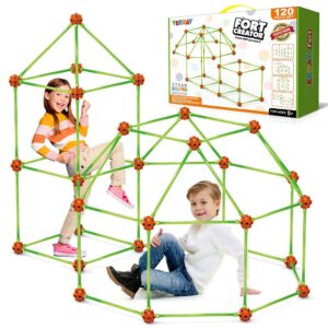 yeebay fort building kit for kids age 5,6,7,8-year-old boys & girls, 120 pcs forts builder creative fort toy for diy castles, tunnels, play tent, rocket, tower indoor & outdoor