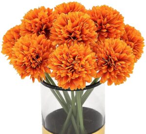 fantasy gardens artificial fake flower plants silk chrysanthemum 10pcs diy ball hydrangea arrangements wedding bouquets decor home kitchen garden party table (orange)