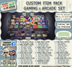 acnh: gaming & arcade item pack | 40 items | pinball - billiards - foosball - board games | includes 1.6 update content