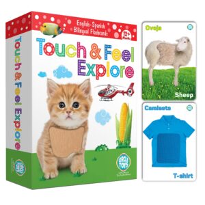 my touch and feel english spanish bilingual picture double sided sensory flash cards for infant, toddlers, kids, learn animals, fruits, objects and vehicles, fun learning and educational flashcards