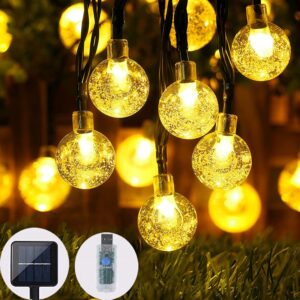 aicoofest solar string lights outdoor indoor garden 100 led 55.8ft solar usb powered waterproof hanging crystal ball decorative light for home, patio, party, outside, christmas warm white