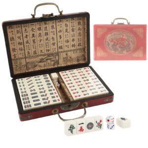 ironwalls chinese majong set, 146pcs mahjong tile set with 1” majongg tiles, 2pcs dice & wooden carrying case box, complete majong game sets for travel party family game