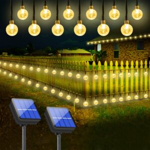 hawisphy 2 pack solar string lights, outdoor string lights, waterproof, outdoor lights, solar powered, 8 lighting models for garden, yard, party, home, tree decorations, 20 ft