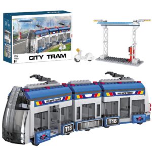 finebely city train building sets with station passenger tram building kit city transport express bus building toys gift for kids aged 6-12 (545 pieces)