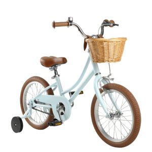 retrospec beaumont mini 16 inch kids bike for 4-6 year-olds with training wheels, basket and bell, cool mint