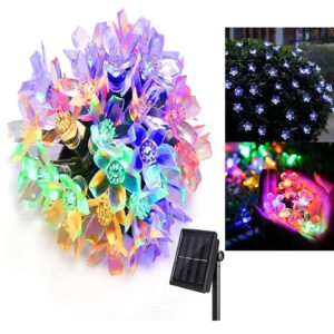 hoinco solar flower string lights,1pack 39.4 ft 100 led fairy light decorations for garden fence patio yard christmas tree, home, lawn, wedding, patio, party decoration (multi colored)