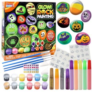 klever kits halloween rock painting kit for kids, glow in the dark rock painting with paint tubs, creativity arts crafts diy supplies kit for halloween, kids painting gifts, family activity