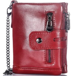 small wallet for women, rfid blocking leather bifold zipper pocket card holder western vintage clutch with chain