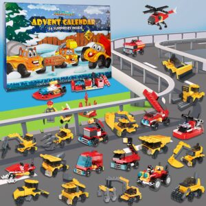 atdawn christmas advent calendar 2023 with 24 different construction vehicles building blocks, car stocking stuffer toys, countdown to christmas building block toy for kids toddlers teen