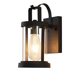 rustic farmhouse wall lanterns outdoor waterproof wall sconce exterior wall mount black porch light with clear glass shade for home patio garden garage lighting