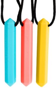 tilcare chew chew pencil sensory necklace 3 set - best for kids or adults that like biting or have autism – perfectly textured silicone chewy toys - chewing pendant for boys & girls - chew necklaces