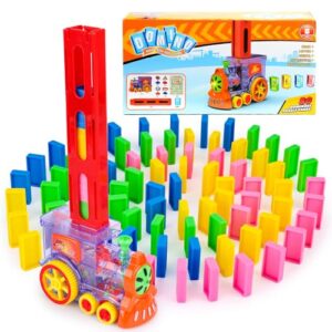 mcpinky domino train set for boys 4-6,toddler toys domino rally train building and stacker with 2pcs domino sleeve for christmas birthday gifts boys,girls age 3-8