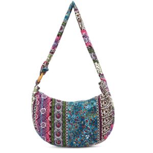 jinghuiyue bohemian hippie crossbody bag purse zip hobo sling bag handmade thai top messenger bags (purple-blue)