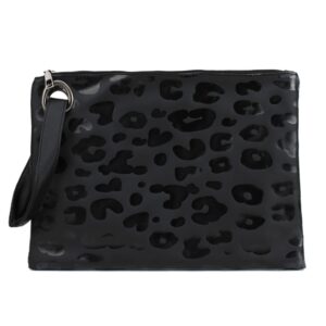 van caro pu leather wristlet clutch wallet purses oversized leopard print evening handbag for women,black