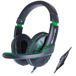 enhance gx-h5 gaming headset with microphone - universal gaming headset for ps4, ps5, xbox, pc, switch with adjustable headband, volume controller, usb sound-isolating earcups, splitter cable (green)