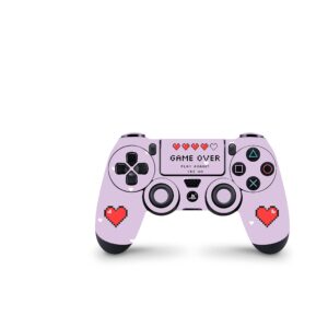 zoomhitskins compatible with ps4 controller skin, game over heart pixel red purple cute, durable, 3m vinyl, made in the usa