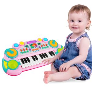 twfric 24 keys baby piano toy musical toys for toddlers kids piano keyboard with led lights toddler toys age 1-2 early learning toys for 1 2 3 year old girls gifts