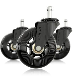 ht petter office chair wheels, universal rubber steel chair casters, 3 inch heavy-duty casters,100% no scratches, suitable for all floors, including hardwoods and carpets,set of 5