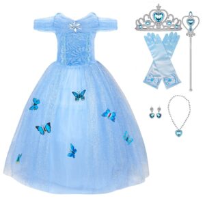 gjdamfd girls dress up costume blue butterfly princess dresses with accessories for little girls 3-4t