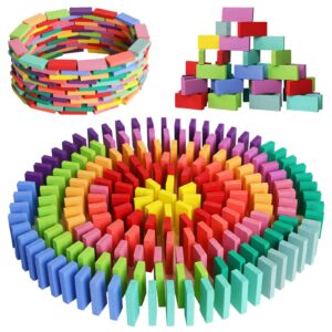 mcpinky 360 pcs colorful wooden domino blocks, 12 bulk domino blocks racing toy educational tile game for kids birthday party favor