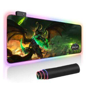 illidan rgb soft gaming mouse pad large oversized glowing led extended mousepad non-slip rubber base computer keyboard pad mat 31.5x 11.8in