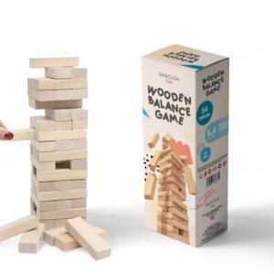 bascuda tumble tower classic - wooden blocks tumbling tower stacking game - great entertainment game for family, adults, kids, boys & girls - wooden 54 pieces family game suitable for 3+ years