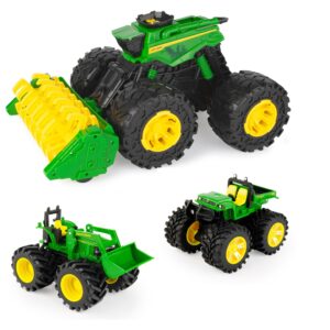 monster treads john deere super scale combine toy set - includes john deere tractor toy, john deere gator, and combine farm toys - toddler toys ages 3 years and up green