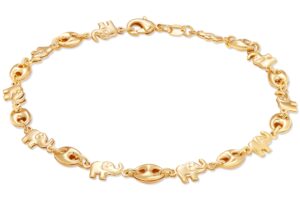 barzel 18k gold plated elephant anklet for women - made in brazil (mariner elephant)