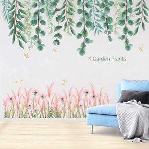 3pcs tropical plants flowers vine wall corner stickers, removable green plants fresh leaves flower wallpaper decals, garden diy art mural for nursery bedroom kitchen offices home decorations (b)