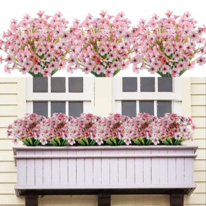 vebroert artificial flowers, 12 bundles outdoor fake flowers uv resistant silk flowers greenery decor, no fade plastic faux plants for window boxes garden porch wedding decoration, pink