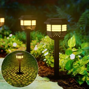 6 pack solar garden lights, znfrt outdoor solar pathway lights, ip65 waterproof solar powered landscape lights, auto on/off solar lights outdoor for yard, patio, lawn, walkway (warm white)