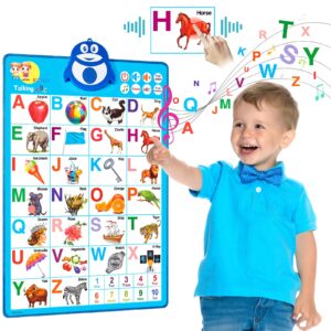 lefree electronic interactive alphabet wall chart, preschool learning toys, abc & numbers & music talking poster, toddler christmas gifts (alphabet-blue)