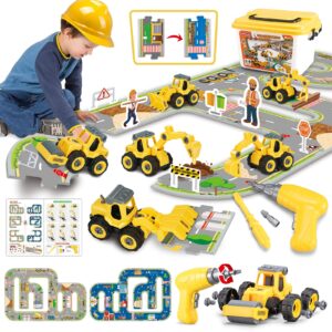 construction toys for kids 5-7 stem toys engineering car track set take apart truck toys birthday gift for 3 4 5 6 year old toddlers boys children