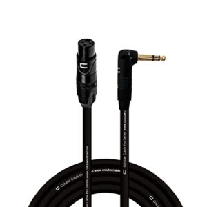 balanced xlr cable female to right angle 1/4" trs - 20 feet black - pro 3-pin microphone connector for powered speakers, audio interface or mixer for live performance & recording