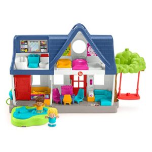 fisher-price little people toddler play house with lights music & smart stages learning content, 2 figures 6 play pieces, uk english version, hcj66