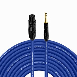 balanced xlr cable female to 1/4" trs male - 100 feet blue - pro 3-pin microphone connector for powered speakers, audio interface or mixer for live performance & recording