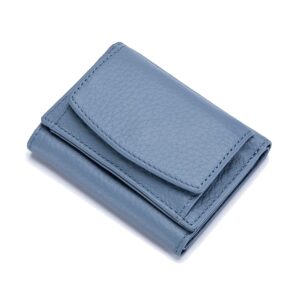 yocipa small wallet for women rfid leather compact card wallets womens thin front pocket purse(blue)