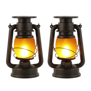 casavida set of 2 solar lanterns outdoor waterproof, vintage lantern flickering flame, halloween outdoor lantern christmas hanging lantern decorative for garden patio yard path party